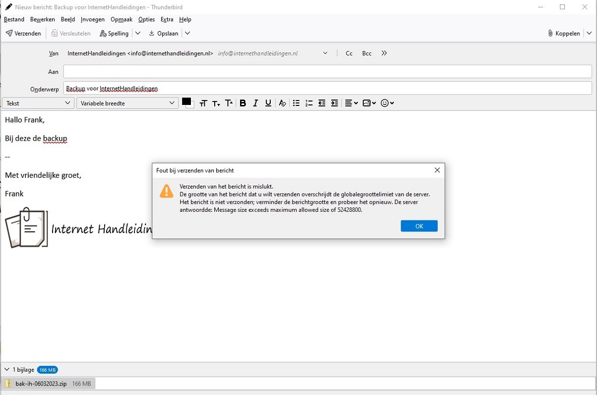 Bestand te groot voor mail | Internet Handleidingen